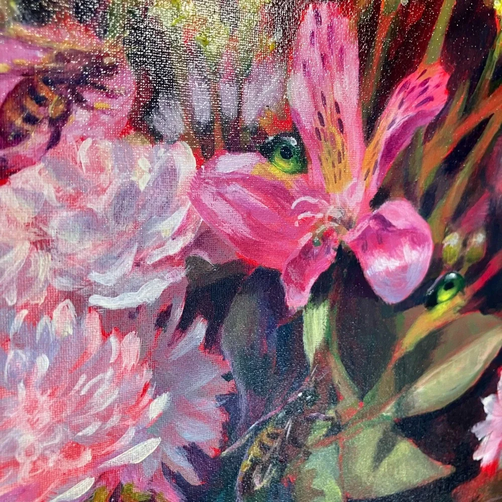 Artettina | Art | Original Floral Painting Bees Flower Surrealism ...